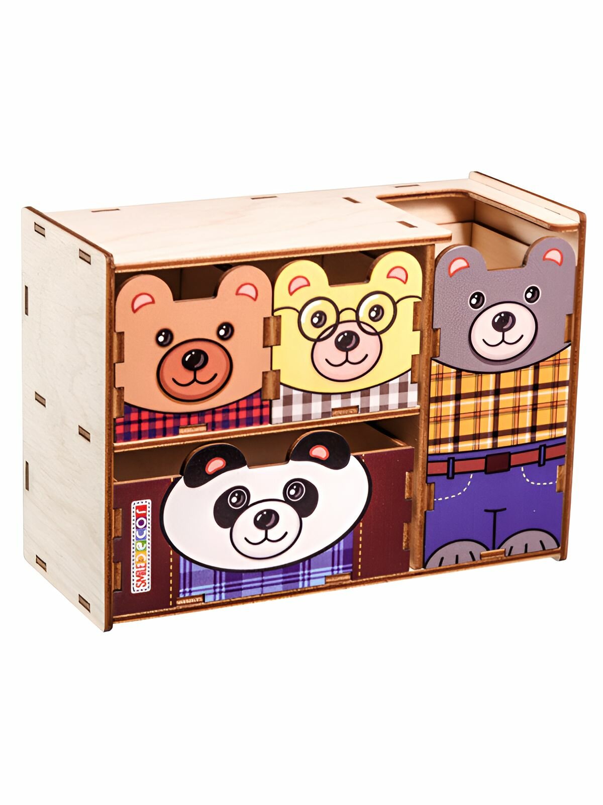 Деревянный настольный органайзер Smile Decor "Топтыжки" для канцелярии с 4 секциями, подставка для ручек и карандашей, детская карандашница