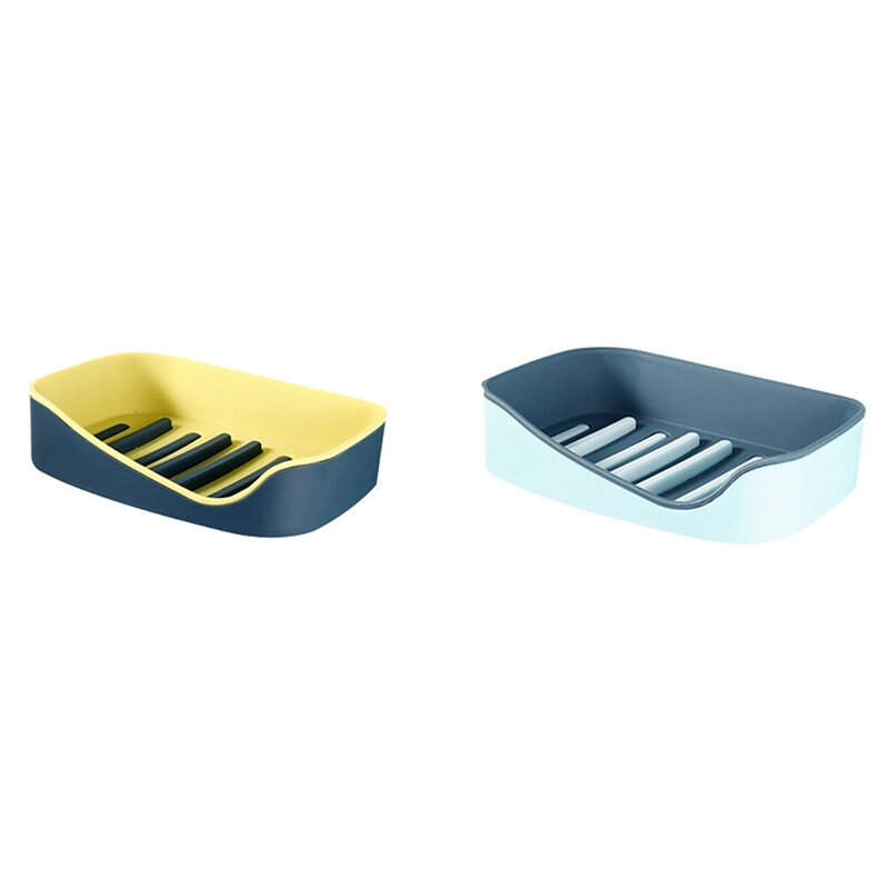 Комплекта самоклеящихся губчатых мыльниц, ящик для хранения без сверления, полка, двухсливные мыльницы, желтые и синие