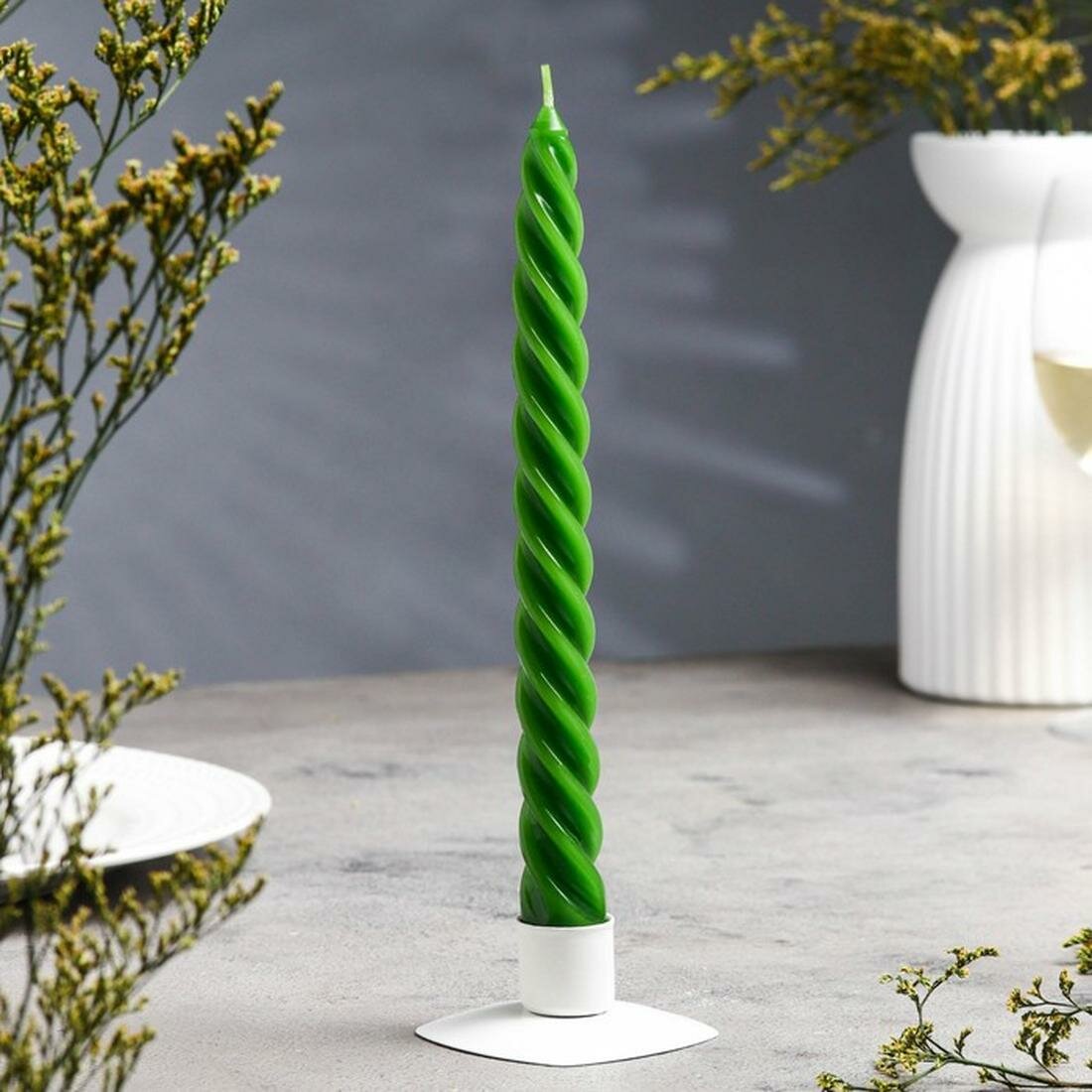 Свеча витая Омский свечной завод, 2,3х 24,5 см, 5 ч, 50 г, темно-зелёная