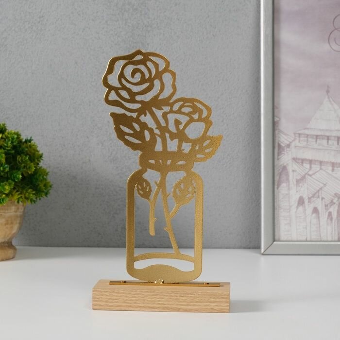Сувенирная фигура КНР "Розы в банке", золотистая, 5х11,5х22 см