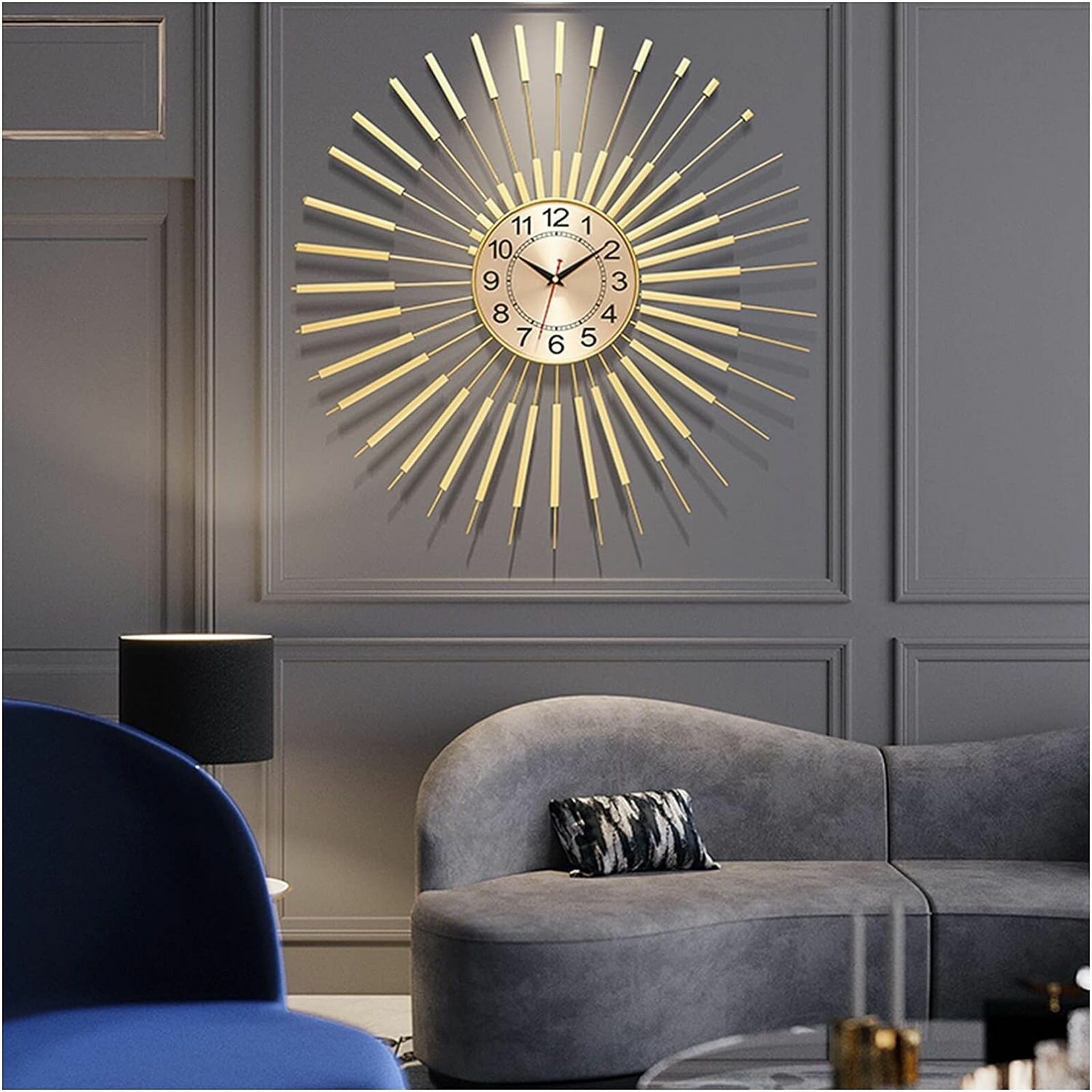 Настенные часы "Sunburst", латунь, бесшумные, фигурные, золотистые