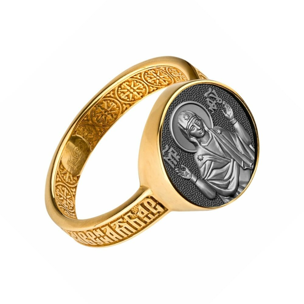 Перстень, серебро, 925 проба, чернение, золочение