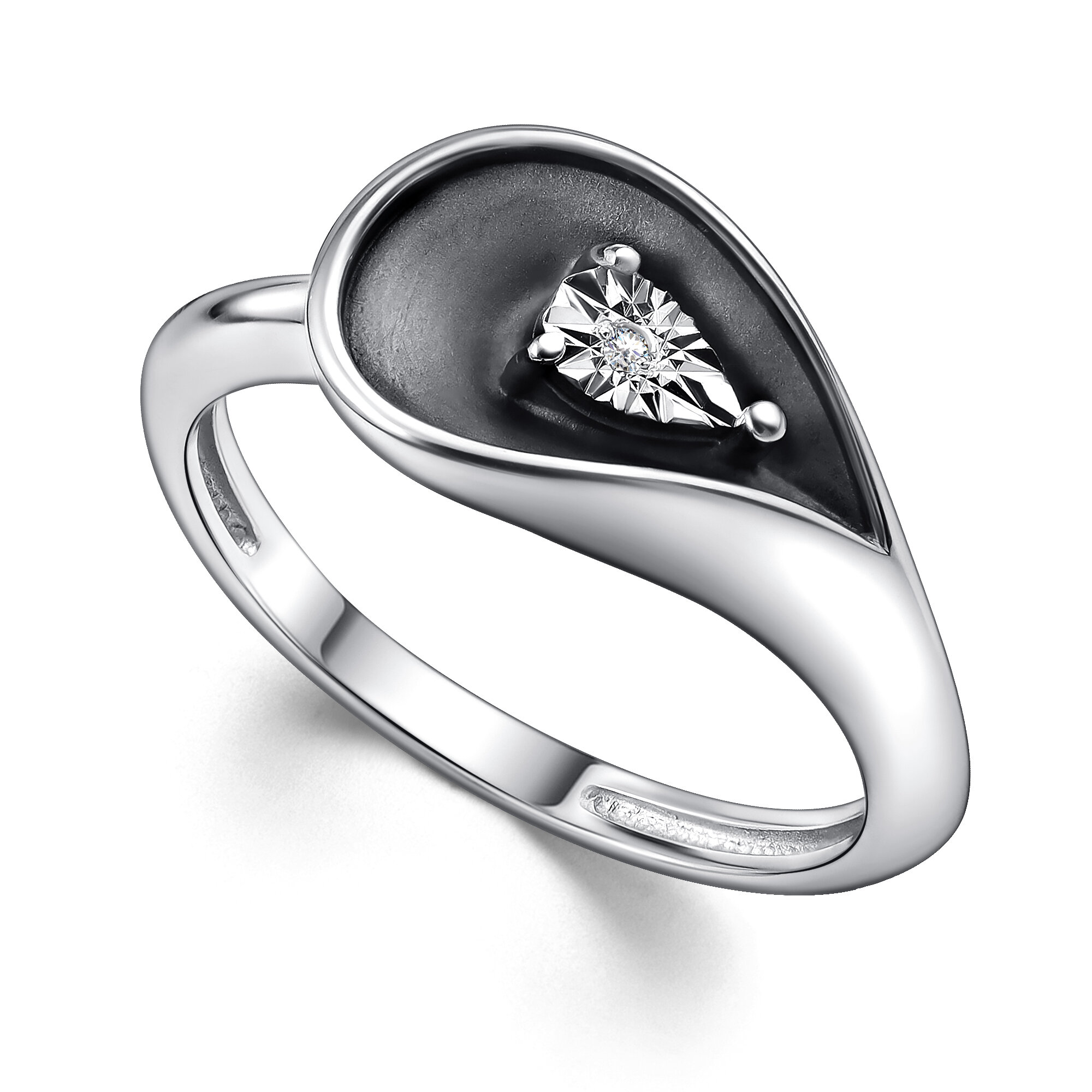 Кольцо, серебро, 925 проба, родирование, бриллиант