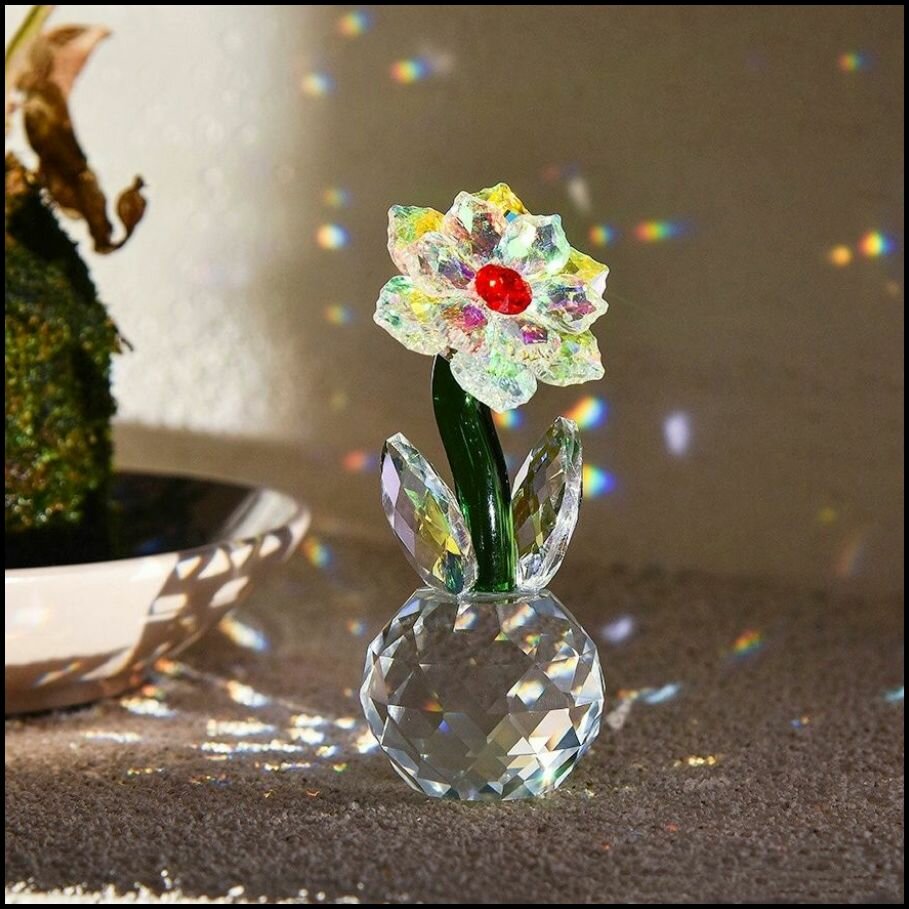 Хрустальный ловец солнца Подсолнух Семицветная призма уникальный подарок для любимых, украшение интерьера и символ любви