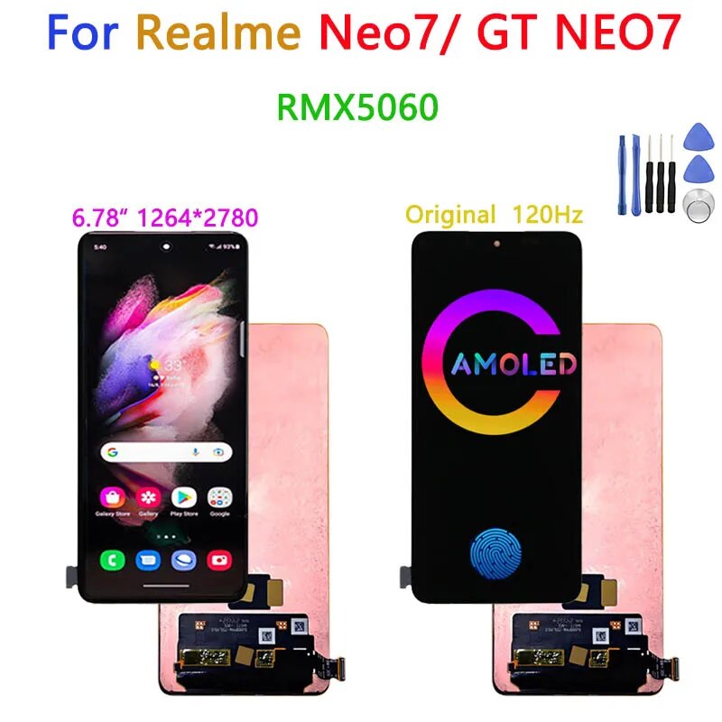 Оригинальный 6,78 "AMOLED для Realme Neo7 Neo 7 RMX5060, ЖК-экран + сенсорный дигитайзер для Realme GT Neo 7, замена дисплея Original No Frame