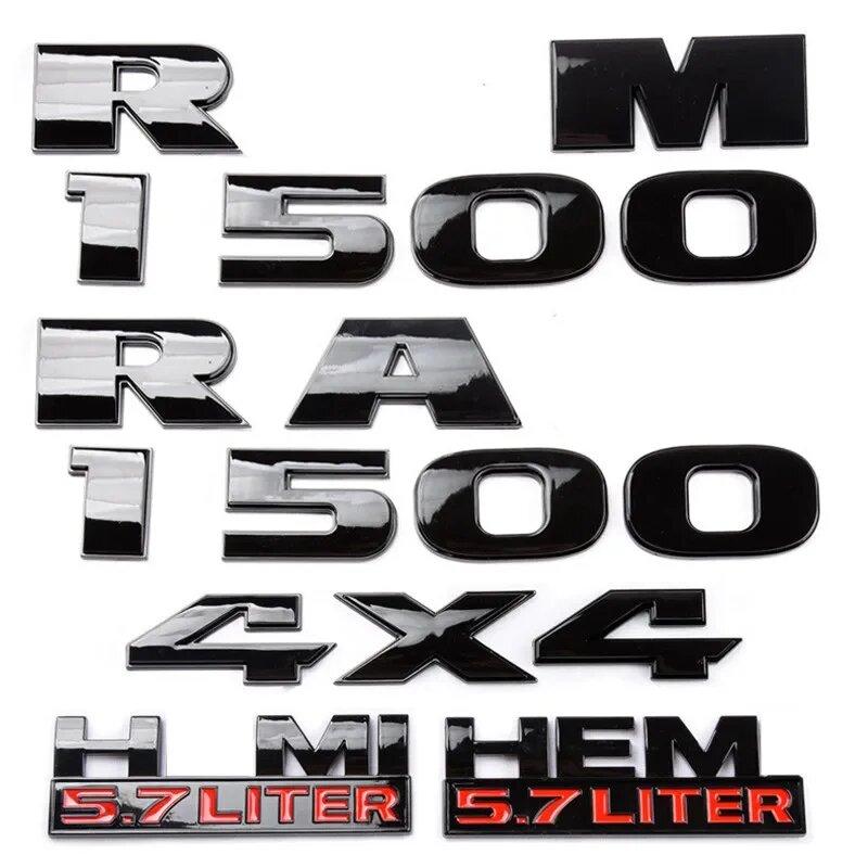 Для Ram 1500 2500 3500 4X4 Эмблема 5,7 л Литр Hemi Табличка Значок логотипа Автоаксессуары Кузов Боковой задний багажник Эмблема Ram Наклейки 5Pcs Black