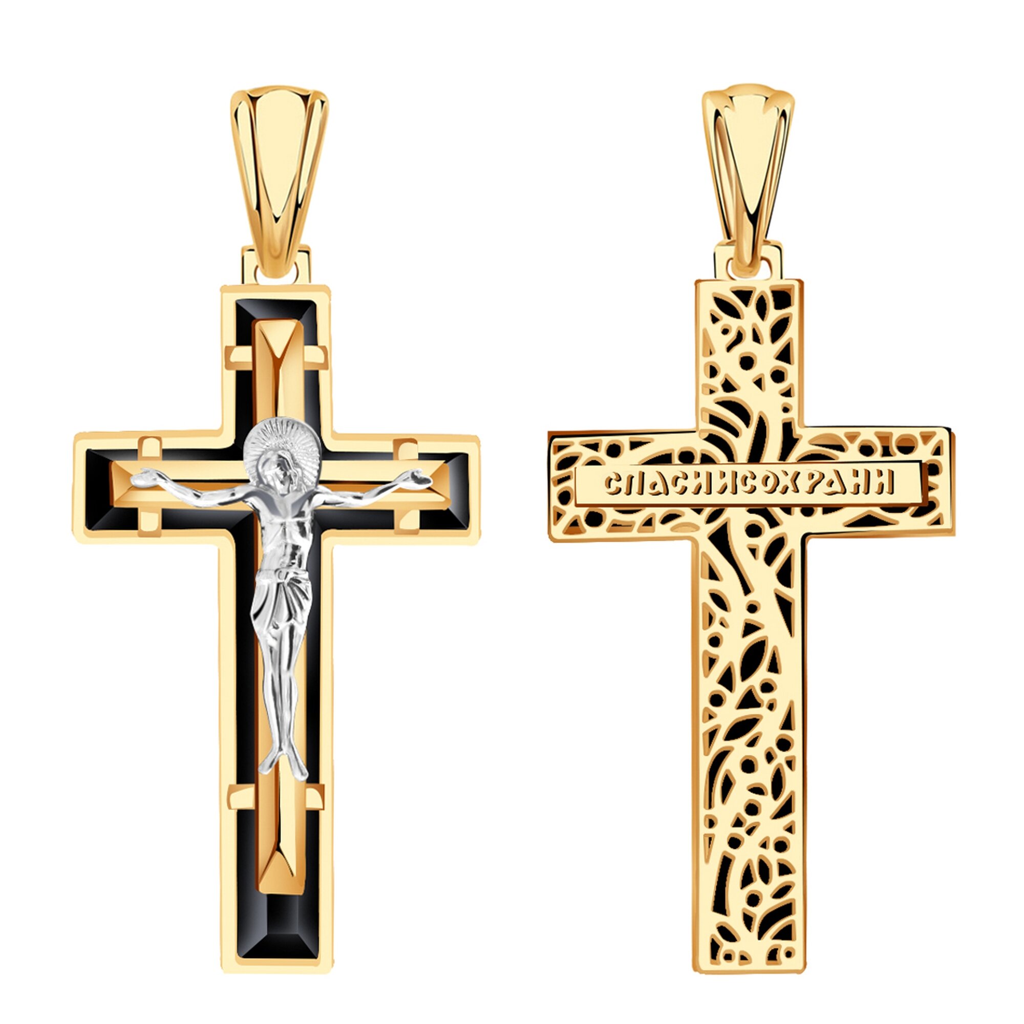 Крестик, красное золото, 585 проба, оникс