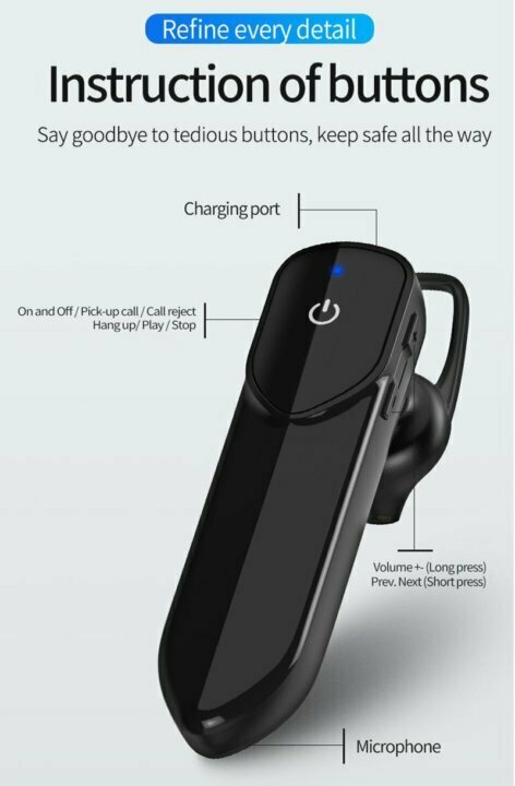 Гарнитура EONLINE "Keb", крепление на ухе, Bluetooth 5.0, время работы 12 ч — фото 1
