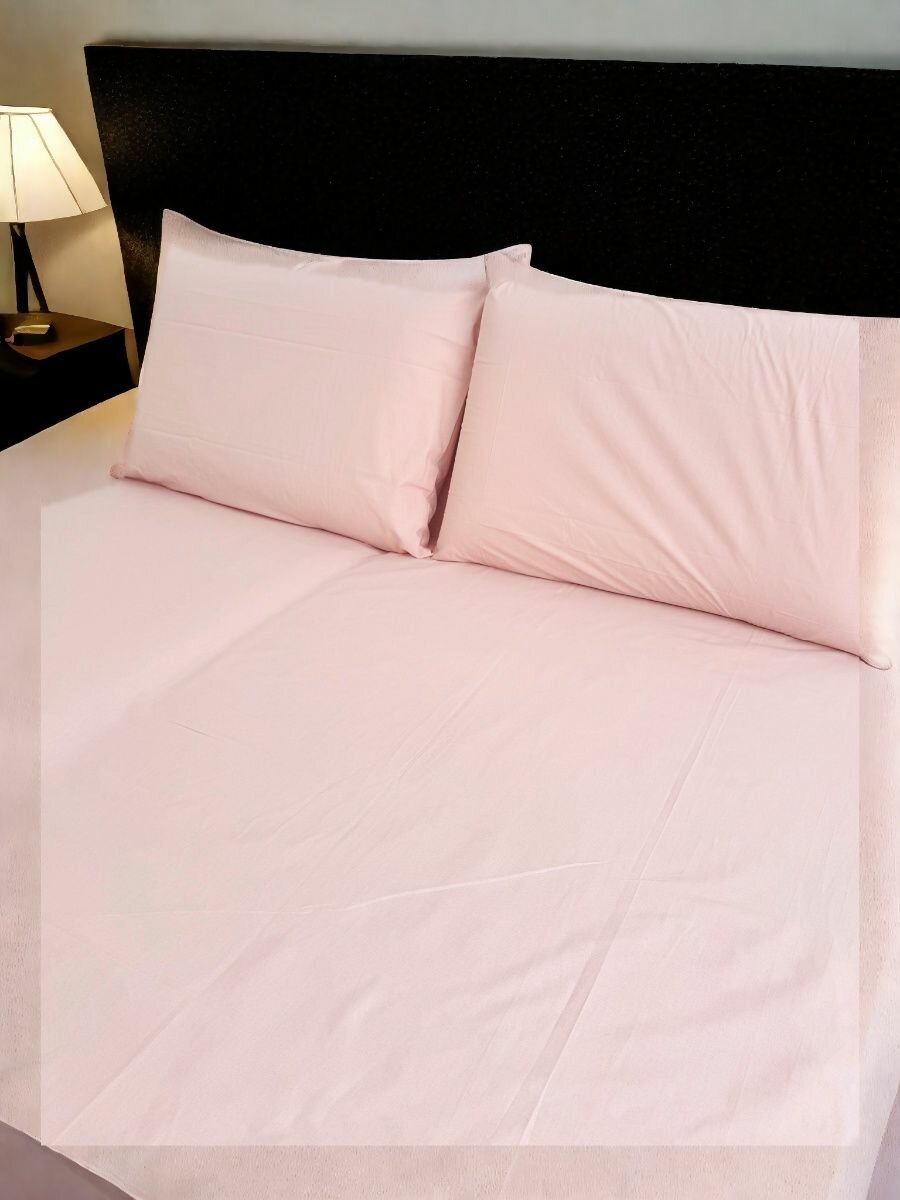Простыня Евро 200х220 Хлопок Перкаль Однотонный светло-розовый