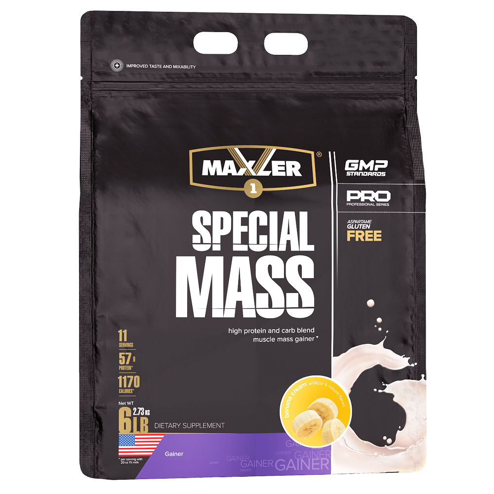 Гейнер позволяет мышцам расти гораздо быстрее Special Mass Gainer 2730 гр. 6lb (Maxler) Банан