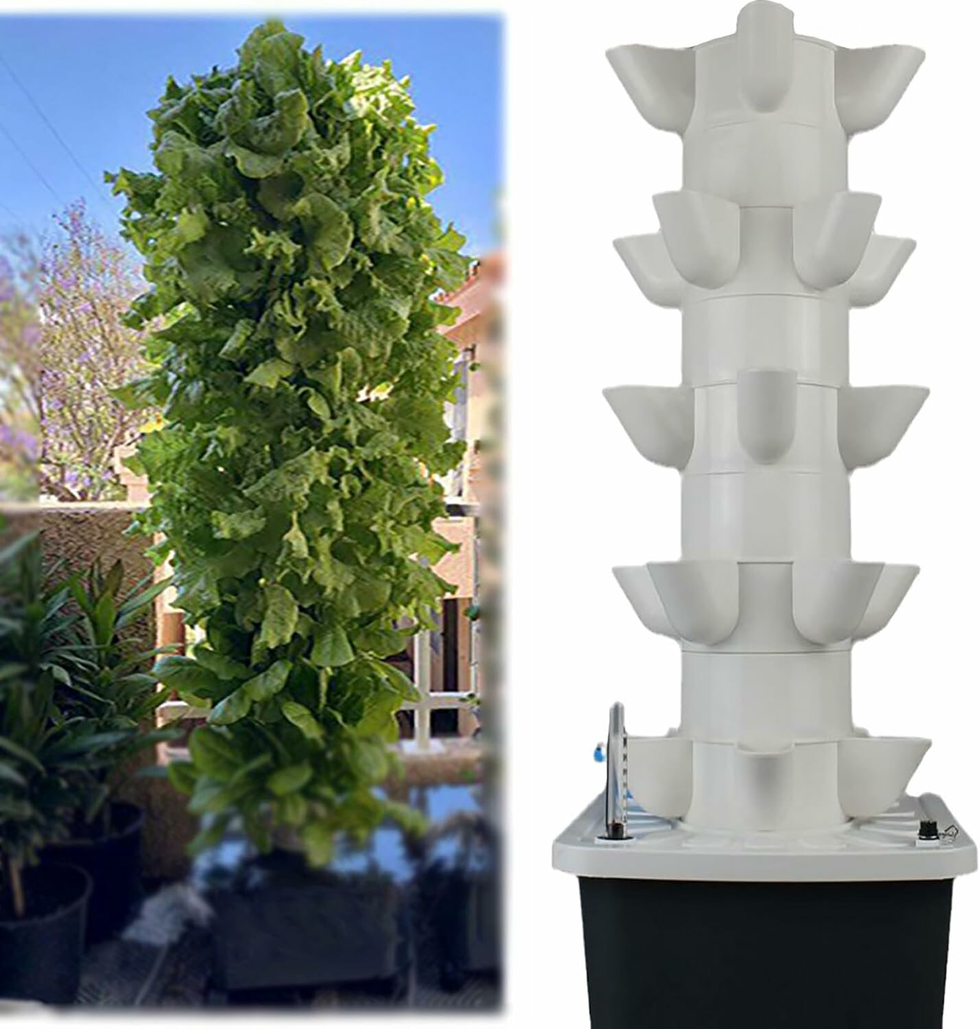 Умная гидропонная башня на посадочных мест: вертикальная система с автополивом, таймером и LED светом для салата, томатов, зелени в помещении и на улице