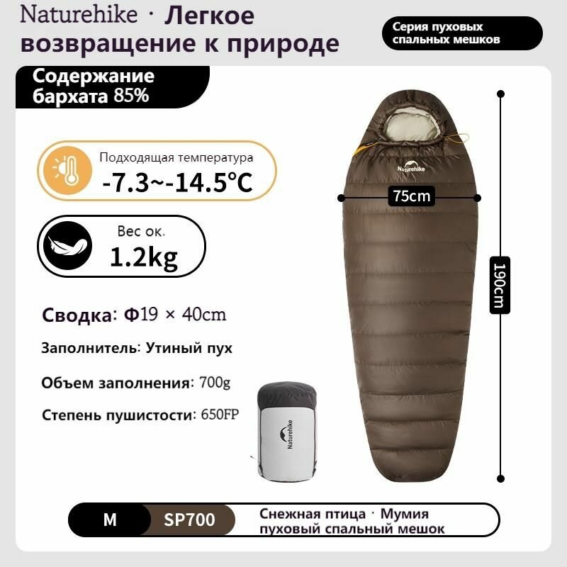 Naturehike Пуховый спальный мешок для мумии Снежной птицы CNK2550WS014