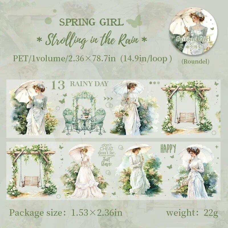 Лента Spring Girl "Strolling in the Rain", 6см*2м, Зеленый