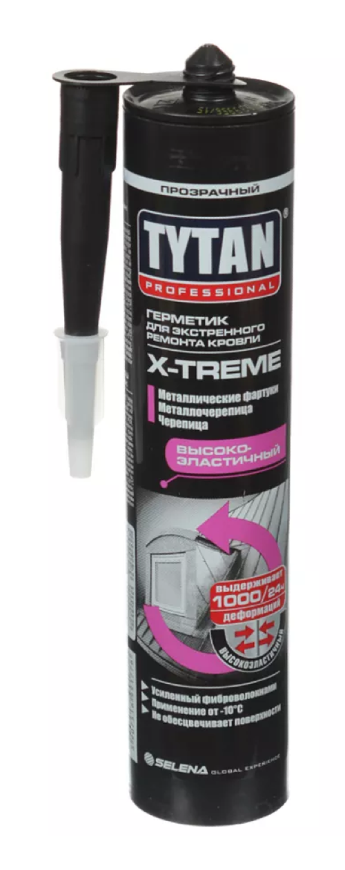 Герметик каучуковый TYTAN Professional / Титан Профессионал X-treme для кровли, прозрачный, 310мл / строительство и ремонт