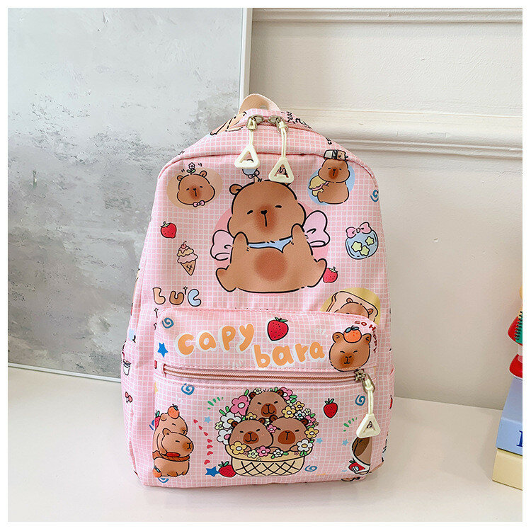 Рюкзак для детей капибара разноцветный веселый нейлоновый школьный для дошкольников розовый