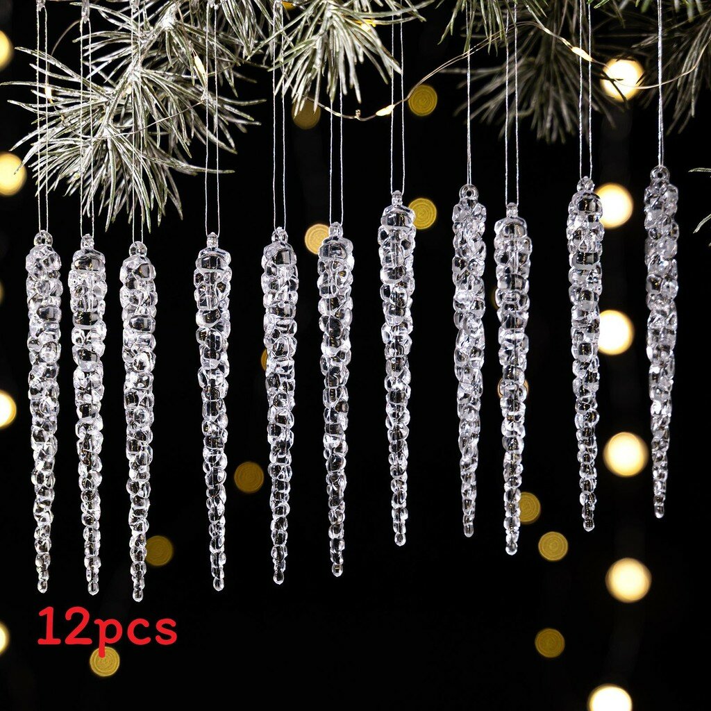 Christmas acrylic ice decorations set with clear and pink icicle hangings for celebration decor