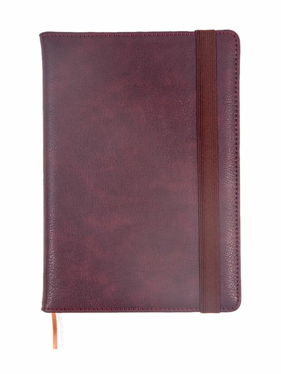 Ежедневник датированный 2026 deVente "Detent", A5, 145*205мм, 168 листов, обложка из искусственной кожи, с резинкой, 2 ляссе, цвет коричнево-красный