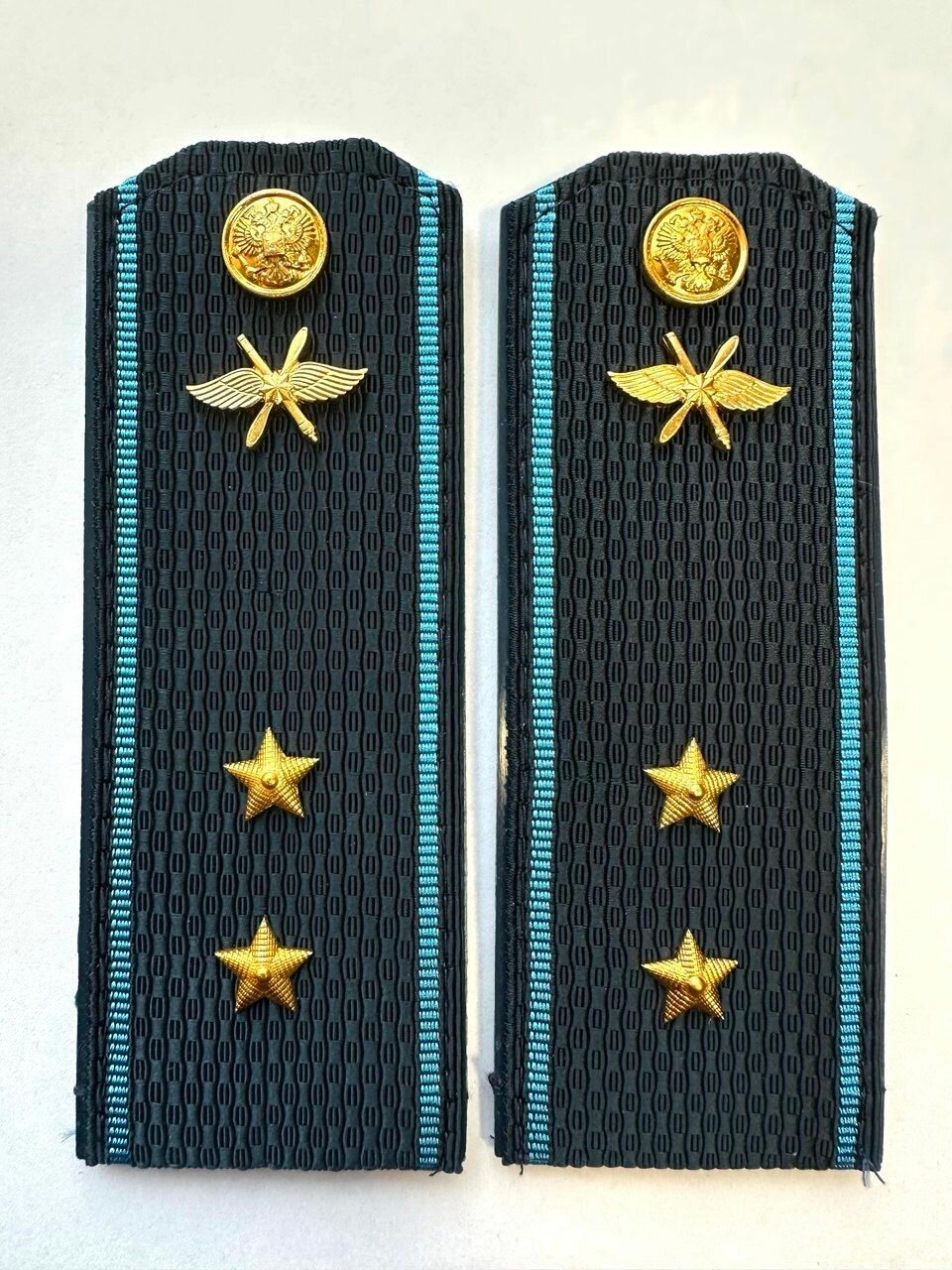 Погоны ВКС ВВС с фурнитурой темно-синие Прапорщик пластиковые