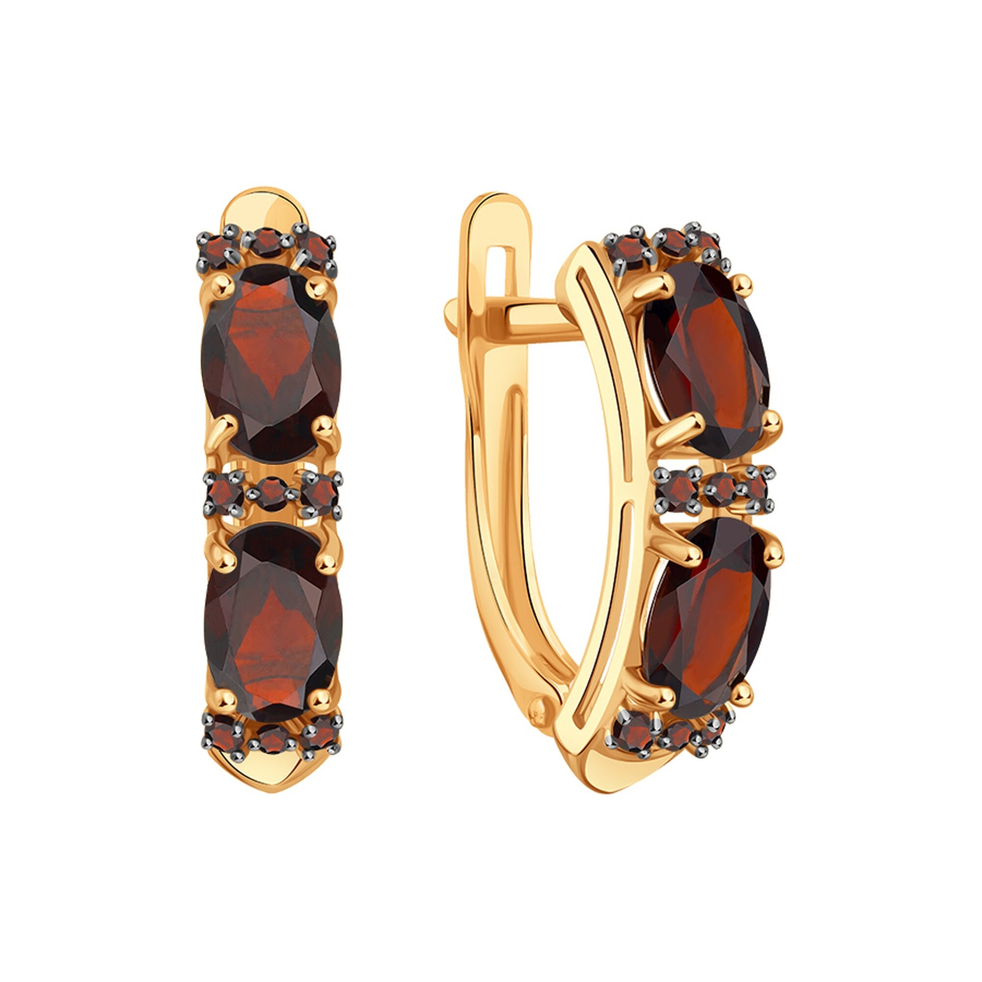 Серьги, красное золото, 585 проба, фианит, гранат