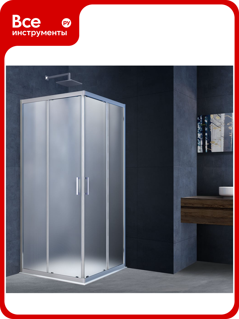 Душевой уголок VINCEA Alpha, хром, алюминиевый профиль, раздвижная текстурная стеклянная шторка, квадратная форма