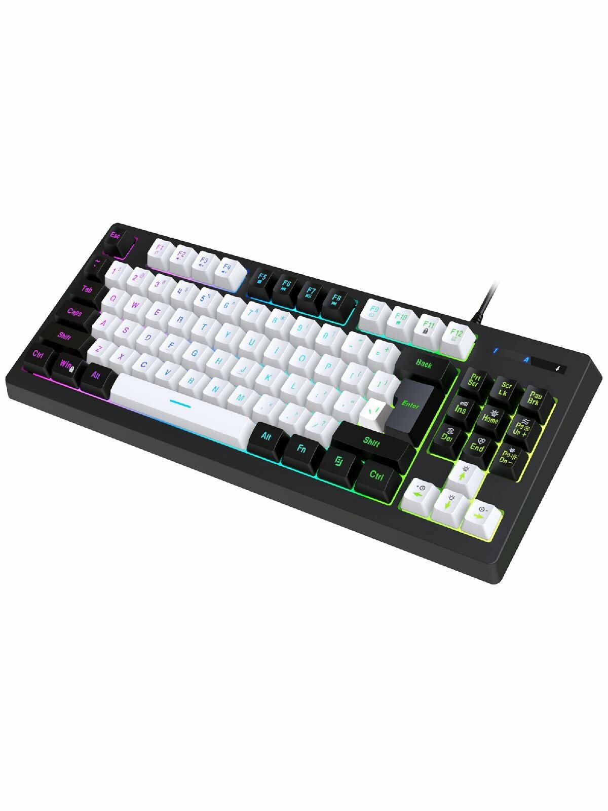 Compact 87 Keys USB Corded Thin Film RGB Backlit Keyboard Two Color Injections Keyboards for Office School Bedroom