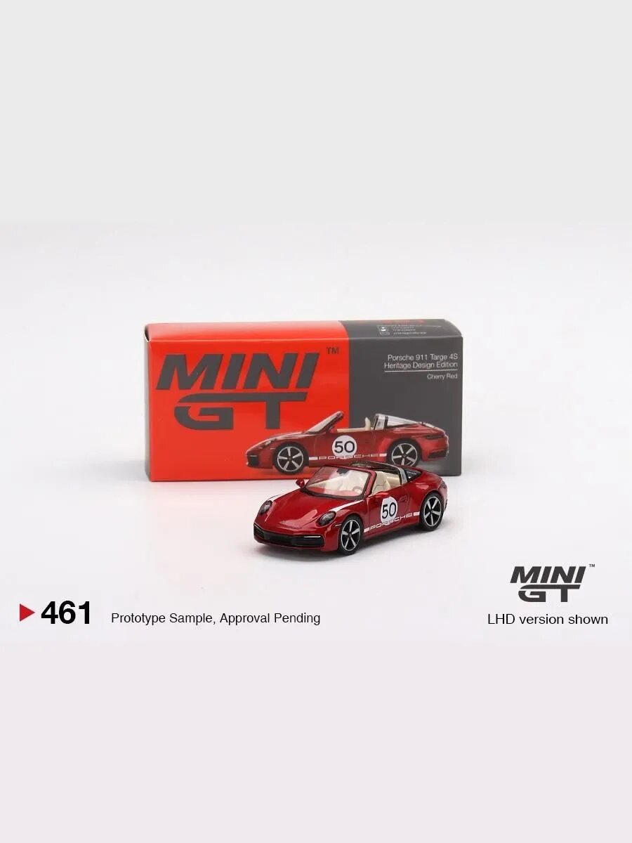 Машинка MINI GT 1/64 #461 Porsche 911 Targe 4S Heritage Design Edition Cherry Red Die-cast Alloy Car Model Collection Toy Gift