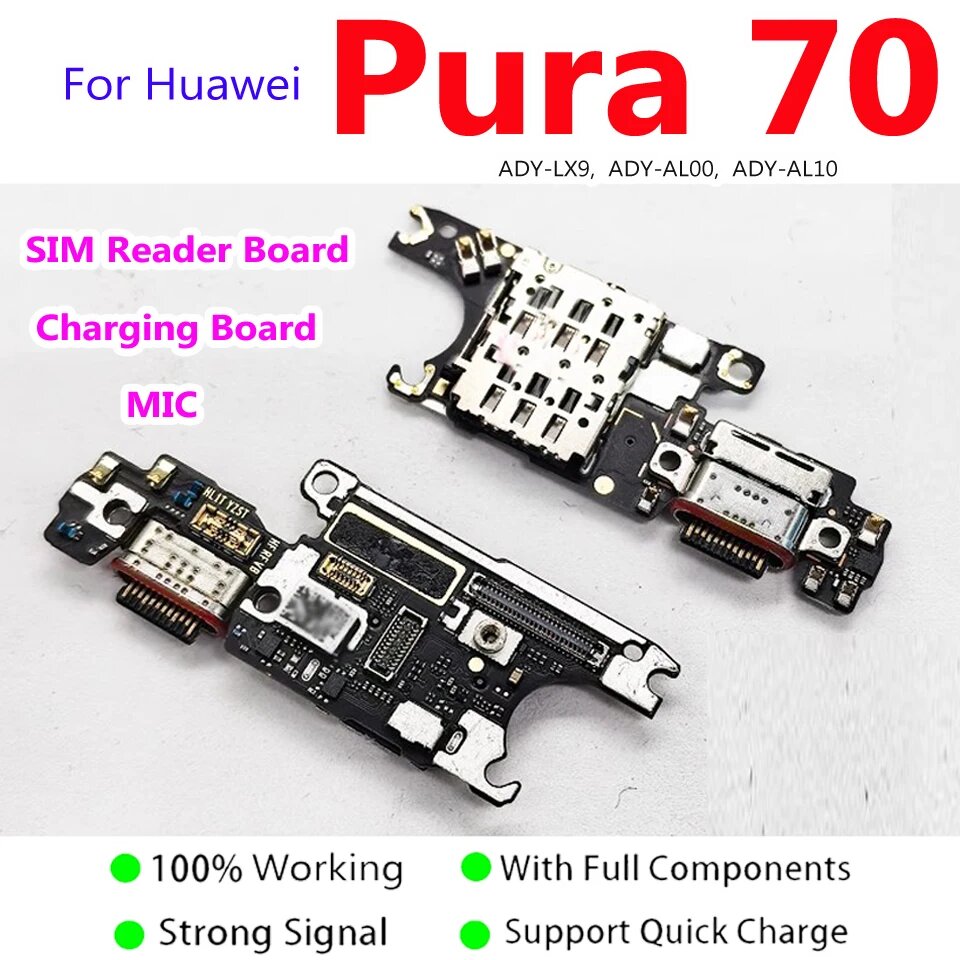 Оригинальная USB-плата для зарядки Huawei Pura 70, разъем для зарядного порта с микрофоном, слот для SIM-карты, устройство чтения лотка, гибкий кабель