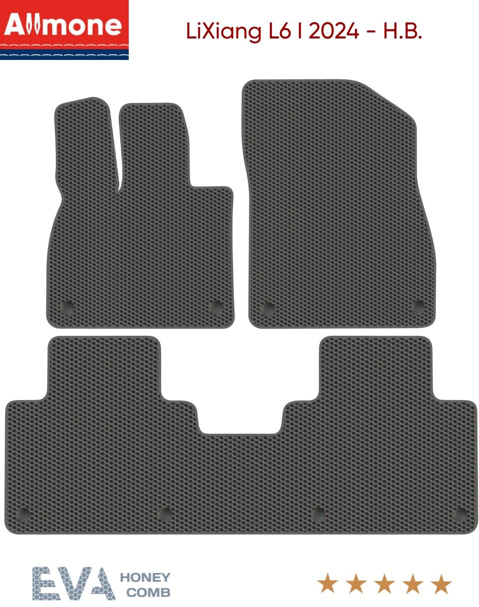 ЭВА коврики для LiXiang L6 1 2024 - Н. В. задний цельный, серые, eva, влагоустойчивые, 3шт / Ликсианг Л6 1
