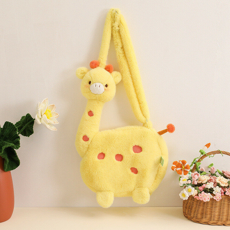 Delightful plush giraffe bag adorable cartoon style soft crossbody handbag for girls