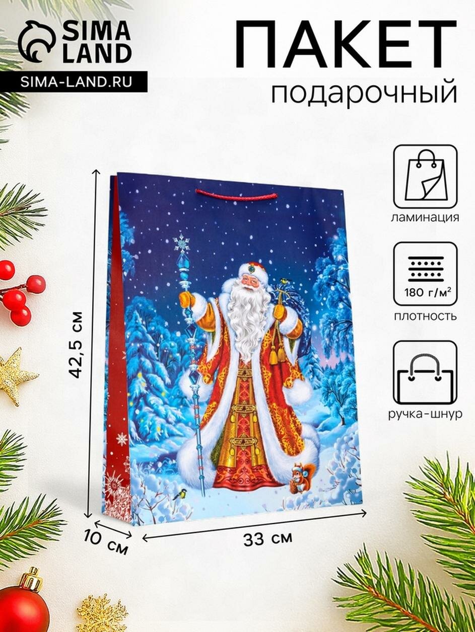 Пакет подарочный новогодний ламинированный, «Дед Мороз» , 33×10×42.5 см