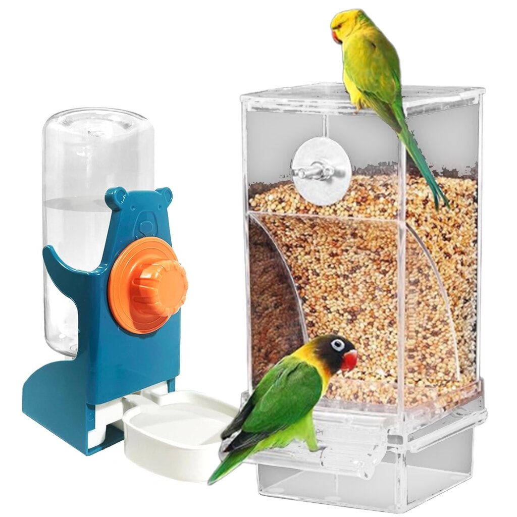Набор автоматической кормушки и поилки для попугаев и корелл, 2 шт, легкая установка