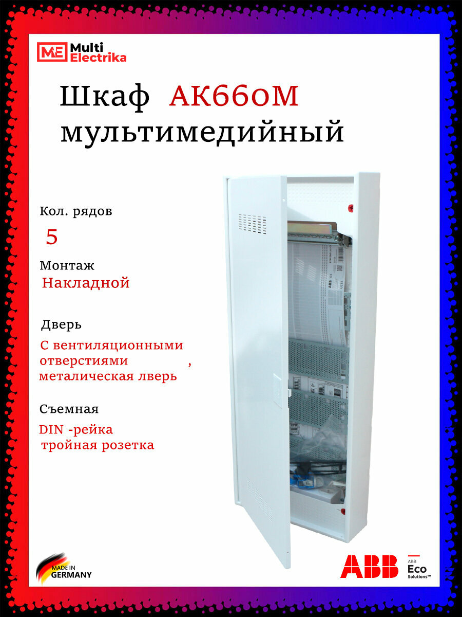 Шкаф мультимедийный накладной с дверью с вентиляционными отверстиями 60 модулей, 5 рядов, AK660M 2CPX031813R9999
