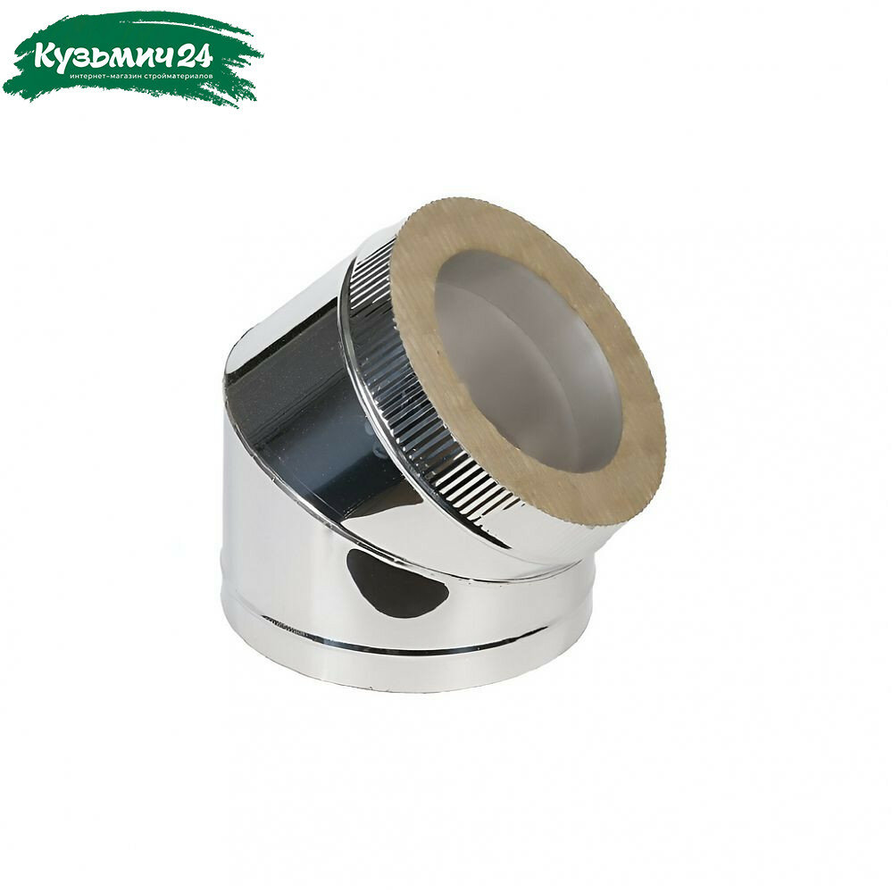 Отвод (угол) дымохода Феникс 100х200 мм, угол 45 гр, сталь 0.5 мм, сэндвич-конструкция, 1 шт.