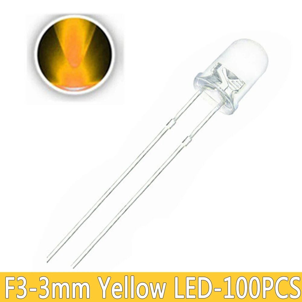 Желтые светодиоды F3-3mm, 100шт