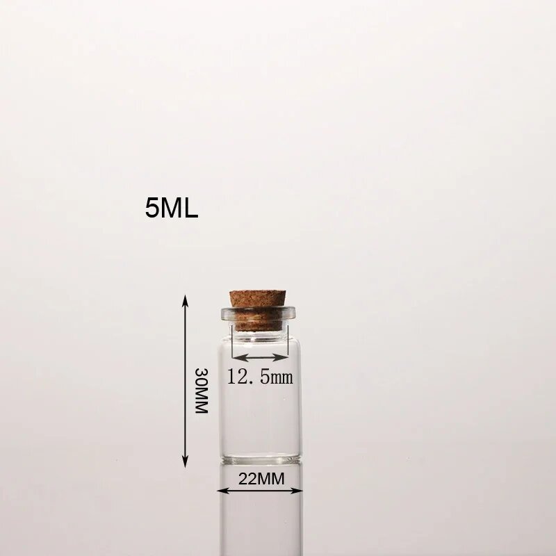 Стеклянная бутылочка 5 мл с пробкой, 30 мм, 22 мм, Цвет: 5ml