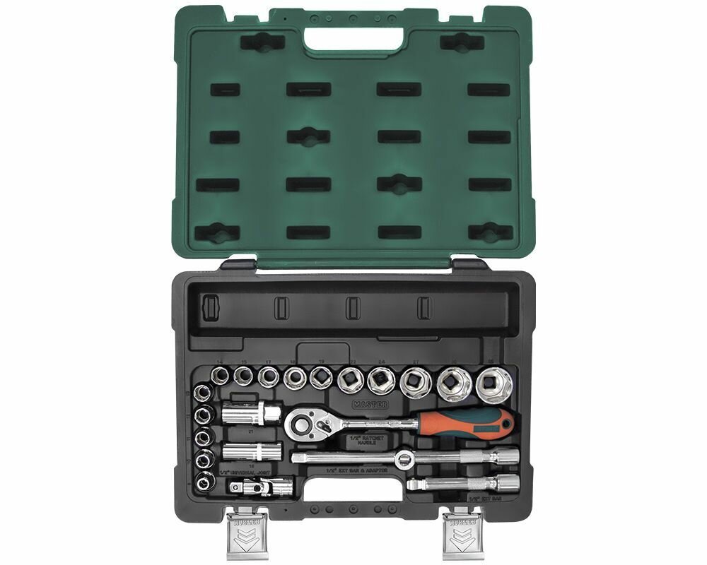 Набор инструментов (головок) 1/2" дюйма 6-гр. 22 предмета Master 408122-M для автомобиля в чемодане (кейсе) с трещоткой