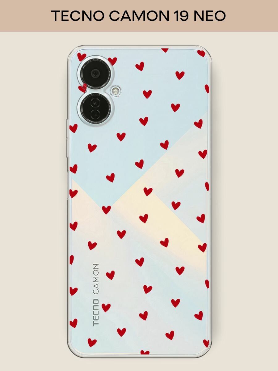 Чехол на Tecno Camon 19 Neo / Техно Камон 19 Нео с принтом "Red hearts", прозрачный