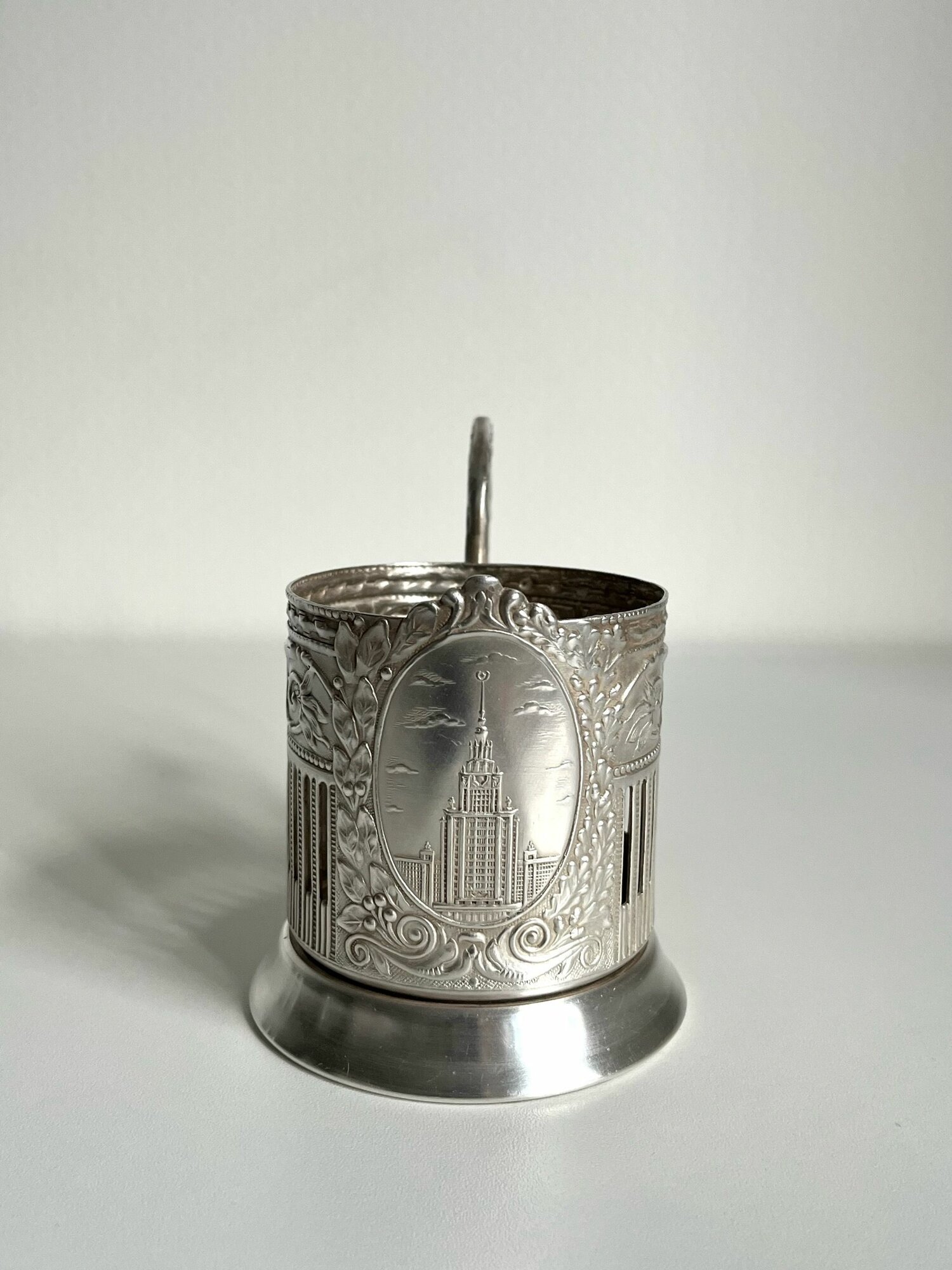 Подстаканник "МГУ" СССР. Мельхиор. Состояние. Кольчугинский завод. Ранний.