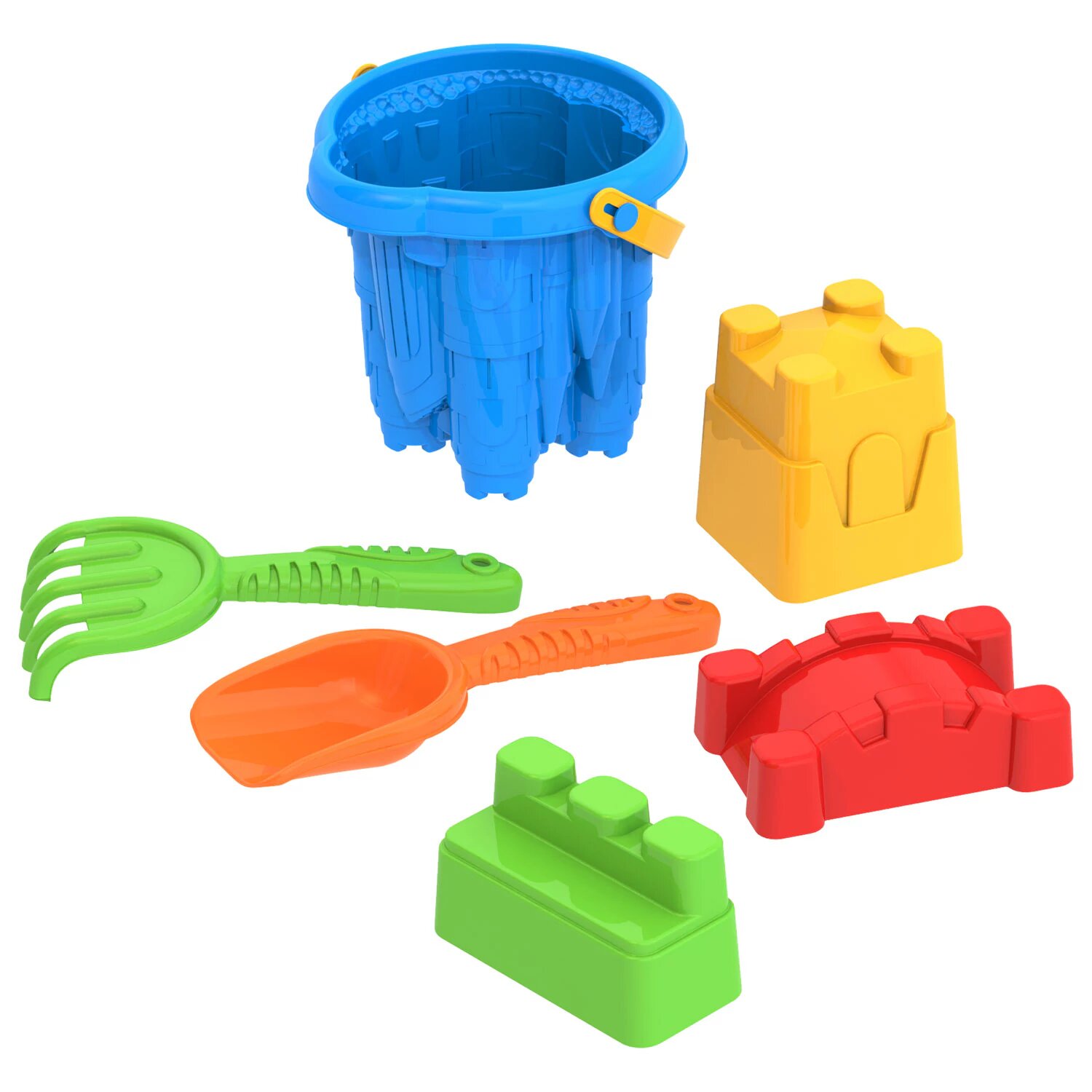 Набор для игр в песке: ведро "Замок", совочек, грабельки, 3 формочки "Крепость", нордпласт, 2шт.