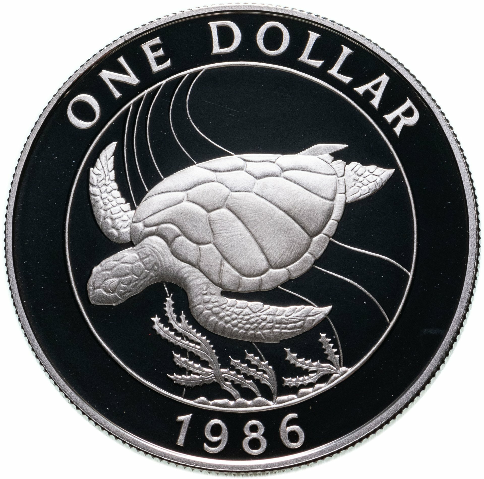 Бермудские острова 1 доллар 1986 "Черепаха", Серебро 925, в сохранности Proof