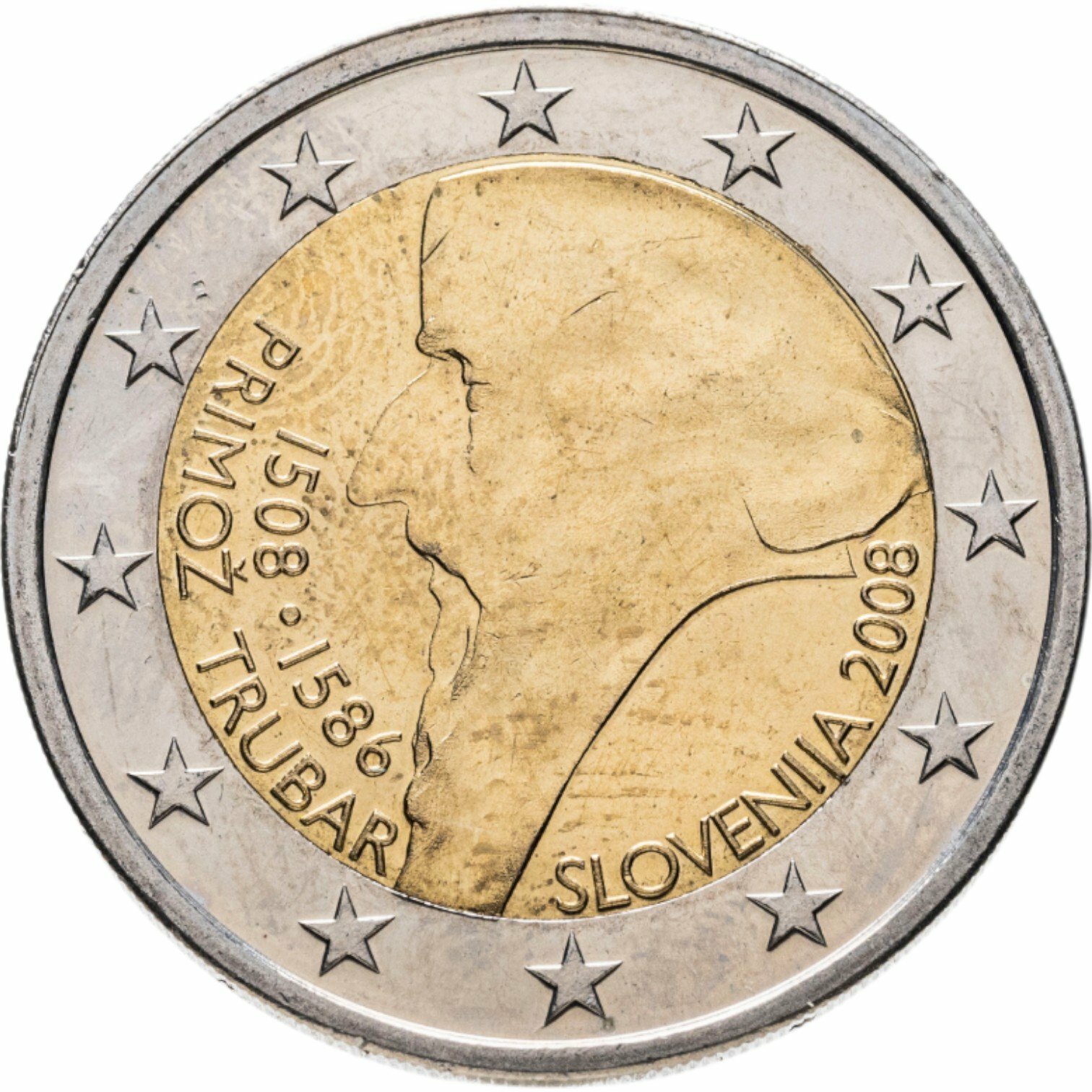 Словения 2 euro евро 2008 500-летие со дня рождения Приможа Трубара, Биметалл, в сохранности AU-UNC