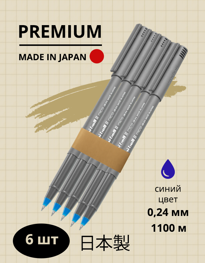 Синяя ручка Uni-Ball II Micro 0.5 мм, одноразовый роллер