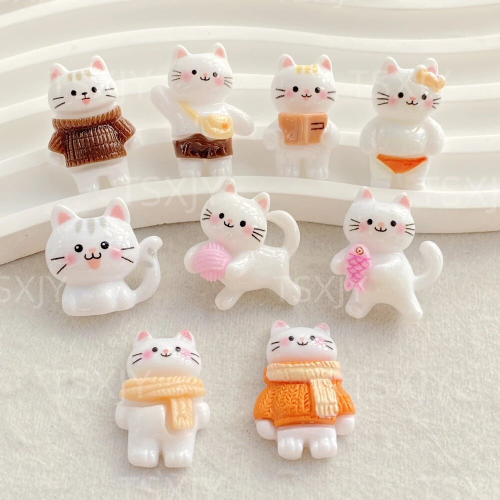 10 фигурок котиков в шарфах, белые, TSXJY
