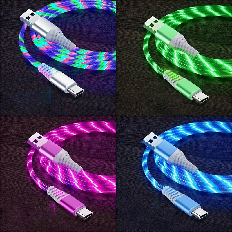Flow Luminous USB Type C Cable 3A Fast Charger Data Cable для Samsung Xiaomi OPPO Huawei IPhone Charger Micro USB Wire LED Cable
