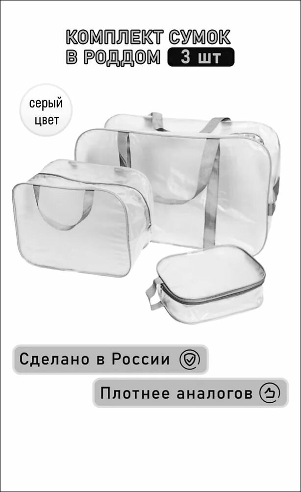Сумка в роддом 3 шт, прозрачная матовая большая средняя и маленькая, набор сумок для мамы и малыша, прочные
