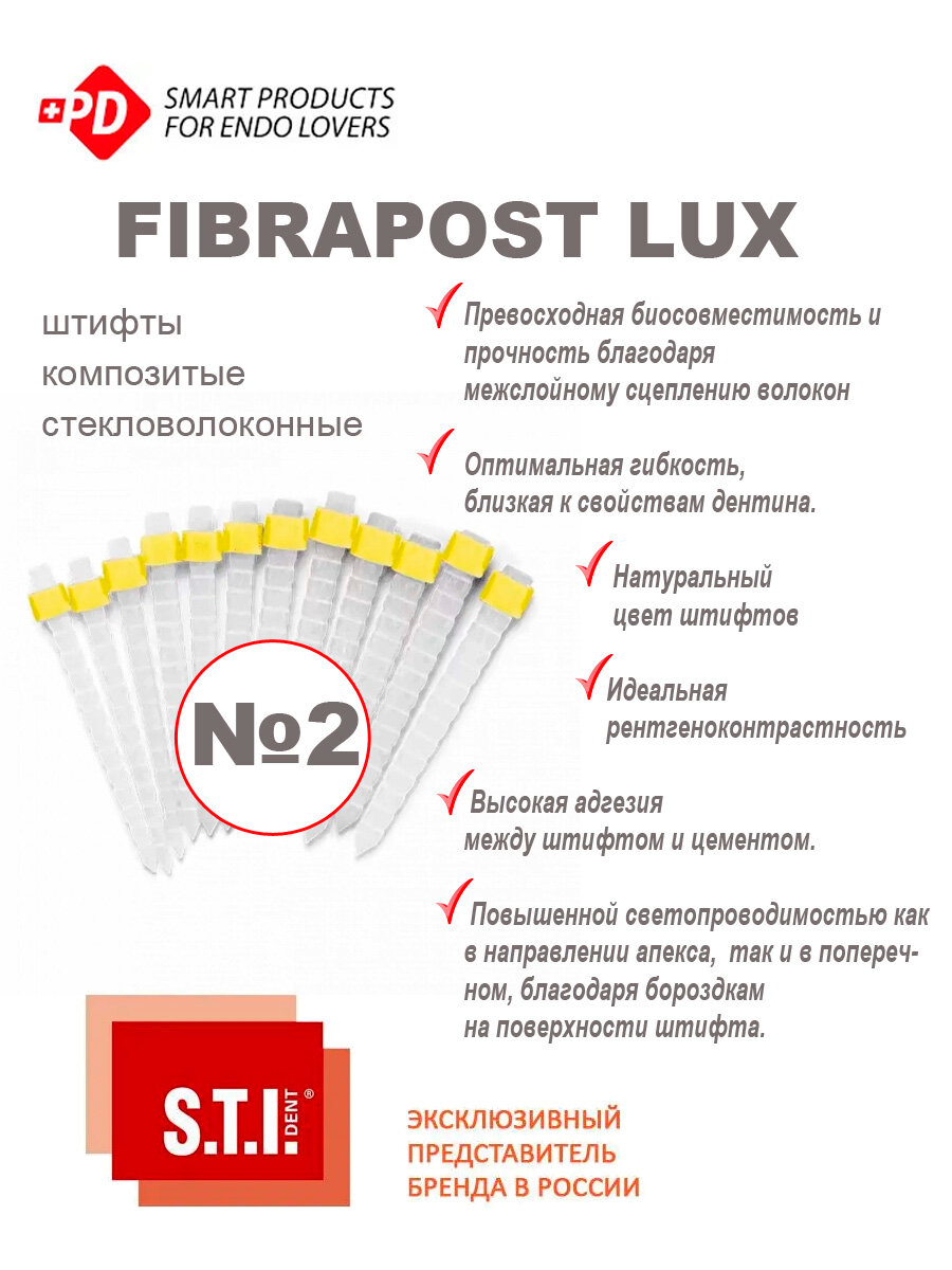 Штифты № 2 световолоконные FIBRAPOST LUX внутриканальные для стоматологических реставраций