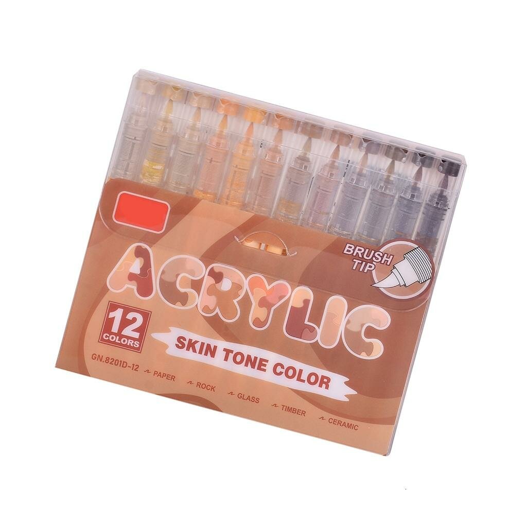 12шт Жидкий акриловый маркер 12 Цветов Акриловая краска Ручка Кисть Маркер для рисования