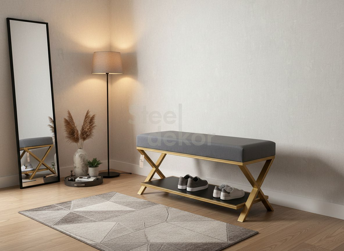 Банкетка-пуф Steel Dekor, для прихожей, металлическая, велюр, 100 см x 35 см x 45 см