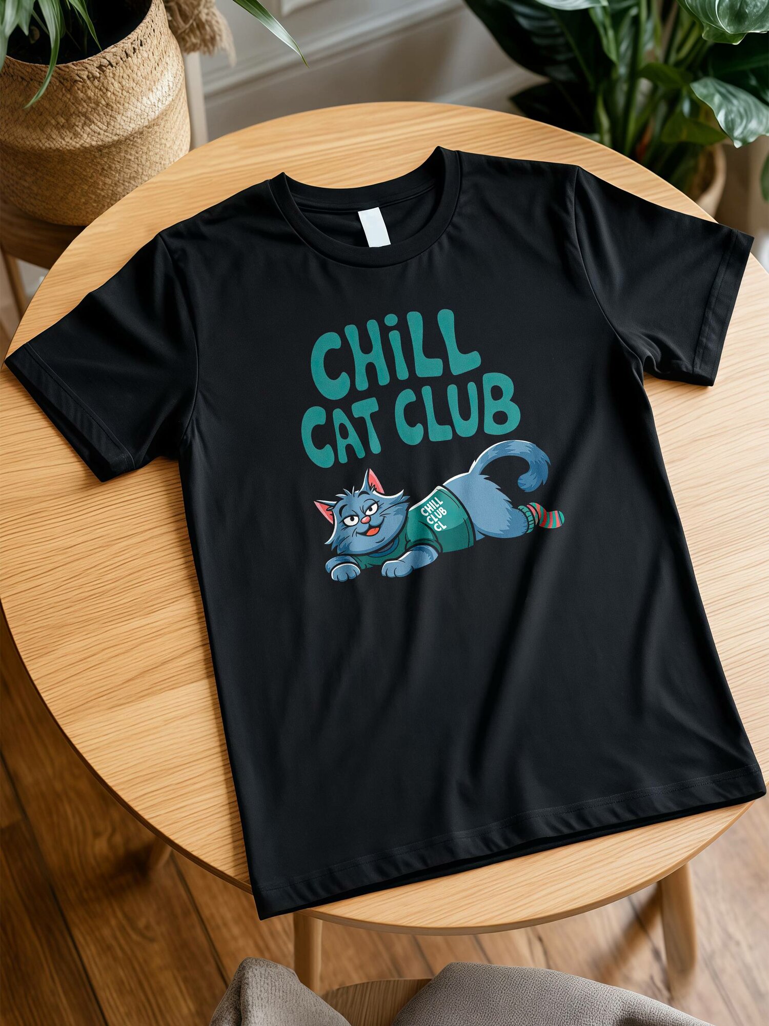 Футболка Футболка с принтом, котик, Черная