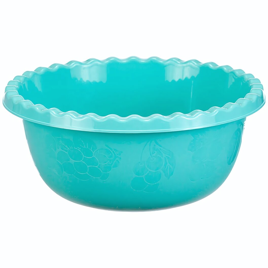 Миска пластиковая 3л круглая, аквамарин, с рельефным узором, для салатов и сервировки